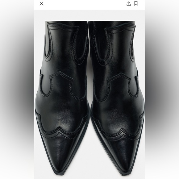 Zara | Shoes | Zara Heeled Leather Cowboy Ankle Boots With Pieces ...